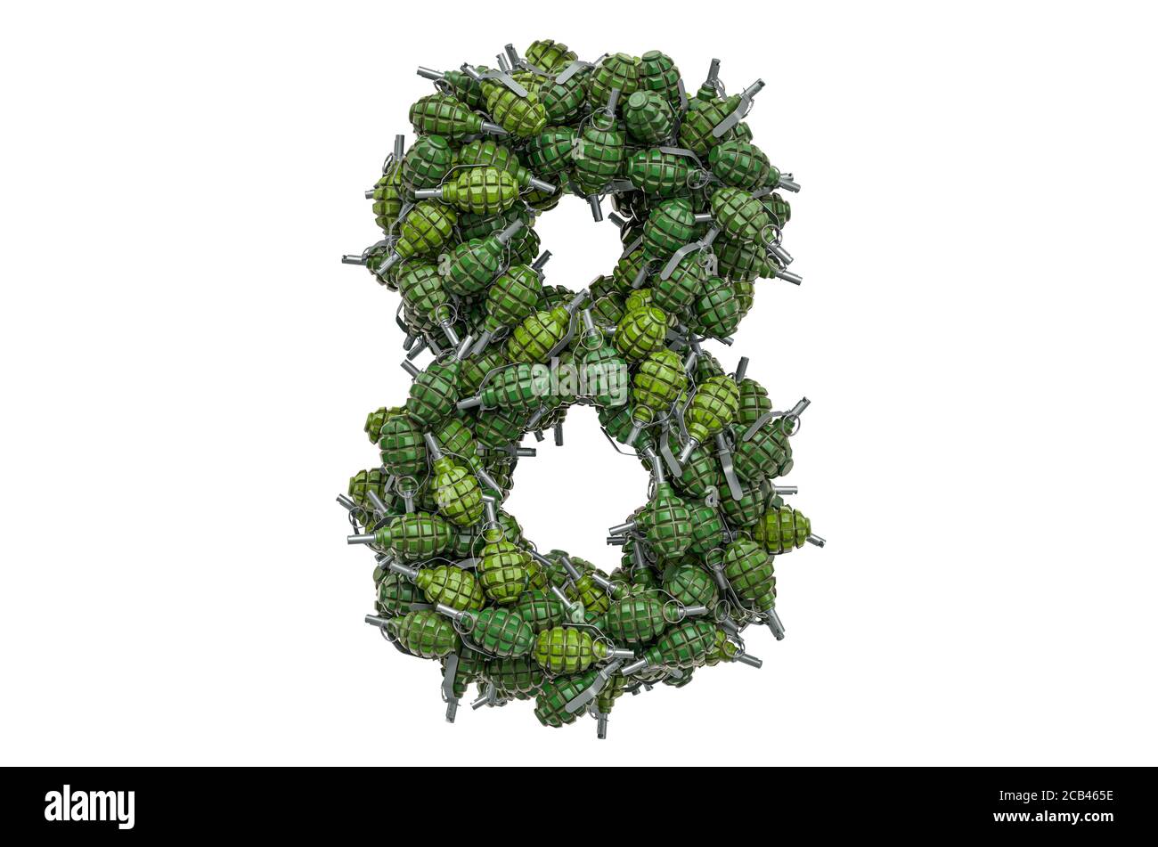 Number 8 from hand grenades, 3D rendering isolated on white background ...