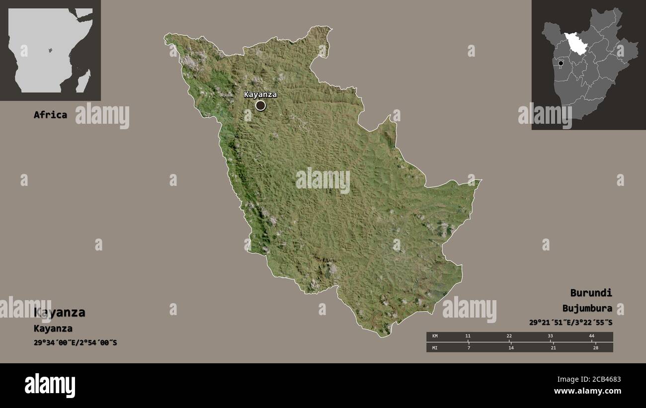 Shape of Kayanza, province of Burundi, and its capital. Distance scale ...
