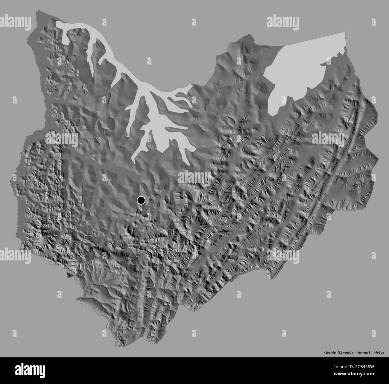 Shape of Kirundo, province of Burundi, with its capital isolated on a ...