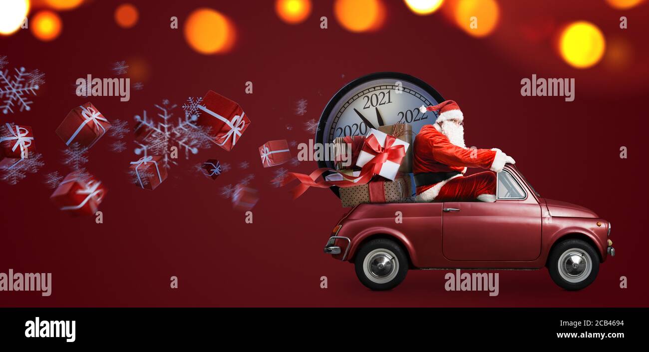 Santa Claus countdown on car Stock Photo - Alamy