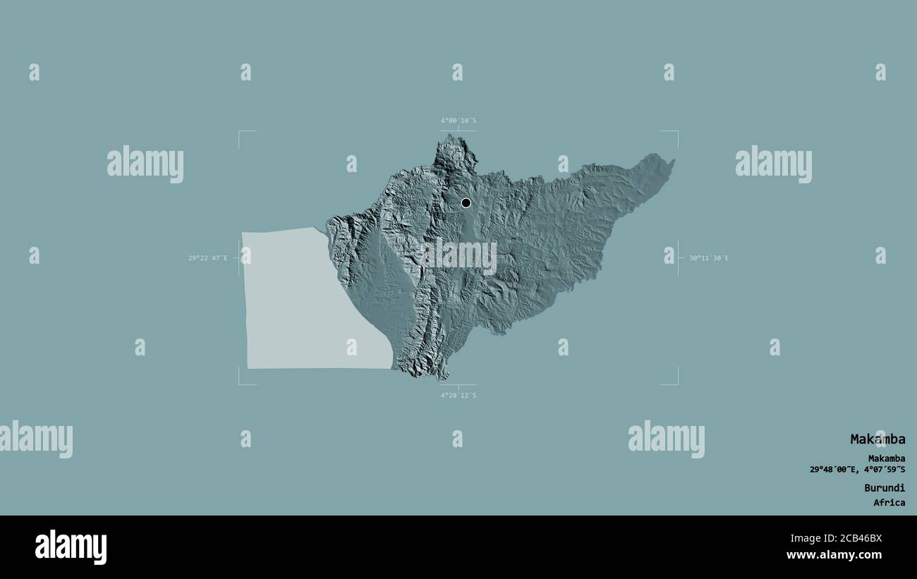 Area of Makamba, province of Burundi, isolated on a solid background in ...