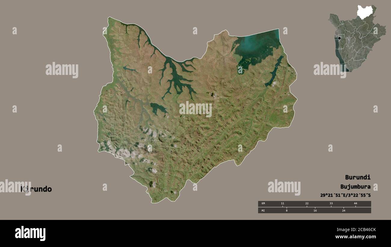 Shape of Kirundo, province of Burundi, with its capital isolated on ...