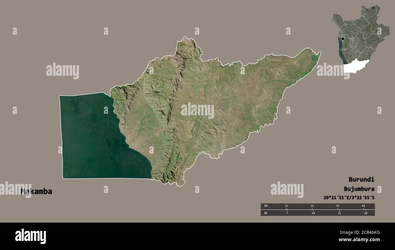 Shape of Makamba, province of Burundi, with its capital isolated on ...