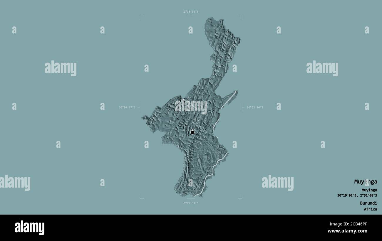 Area of Muyinga, province of Burundi, isolated on a solid background in ...