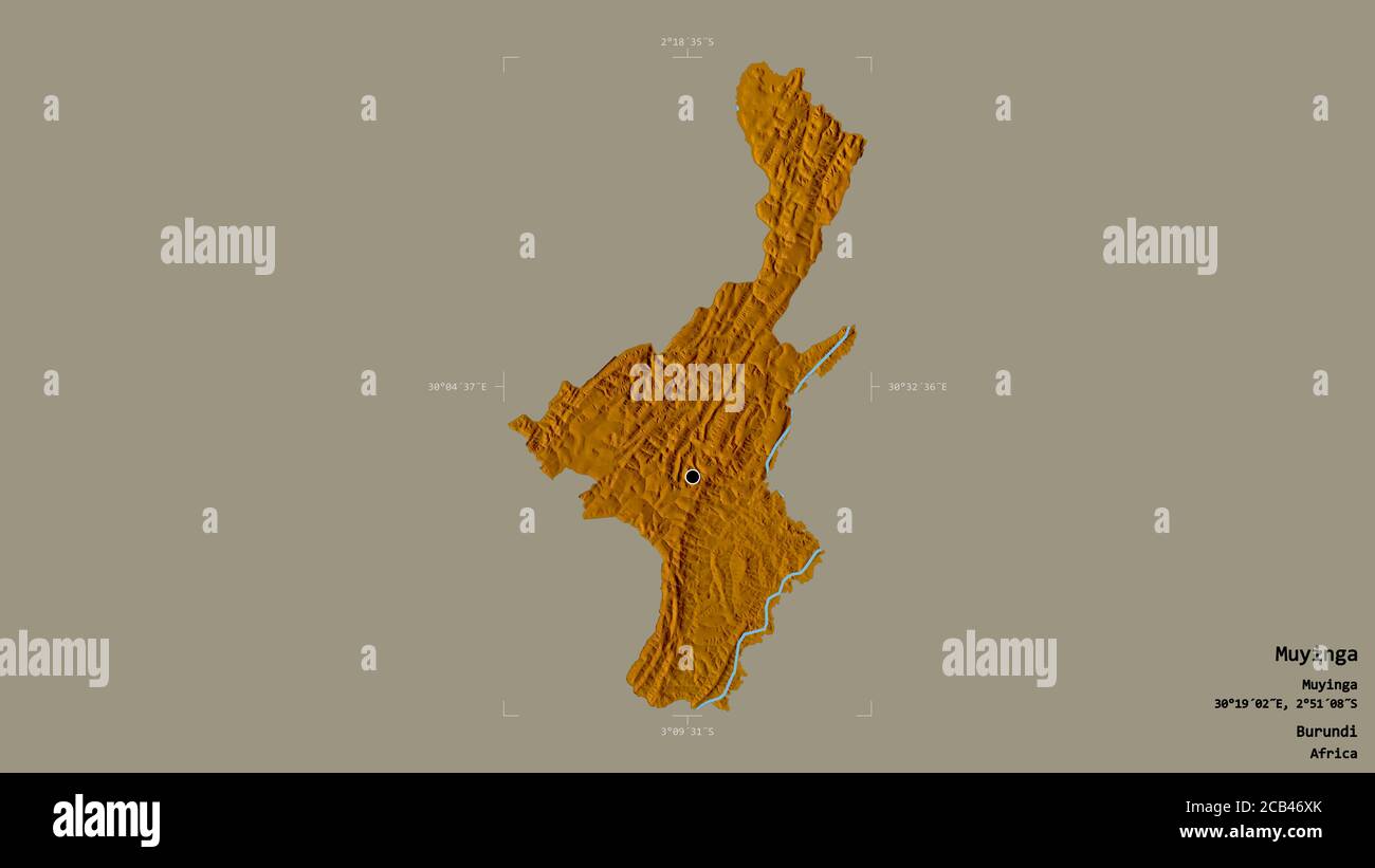 Area of Muyinga, province of Burundi, isolated on a solid background in ...