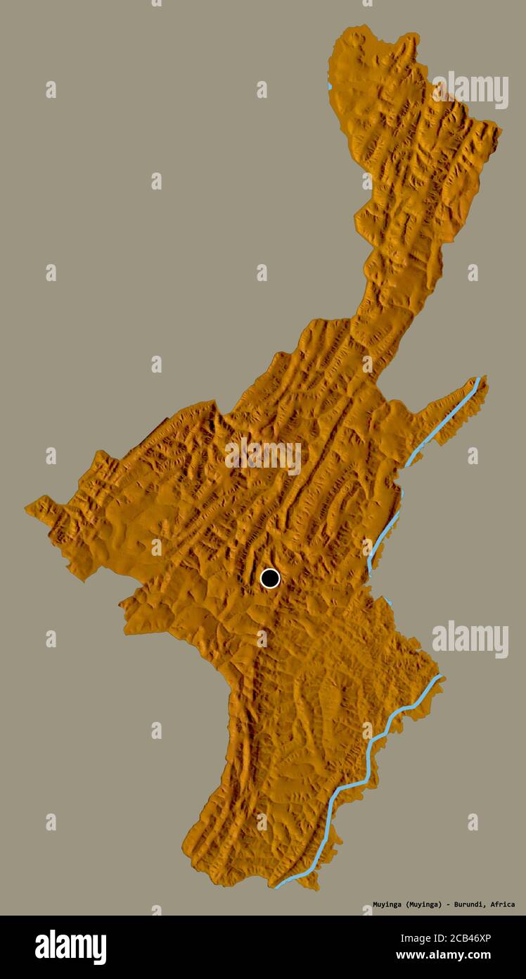 Shape of Muyinga, province of Burundi, with its capital isolated on a ...