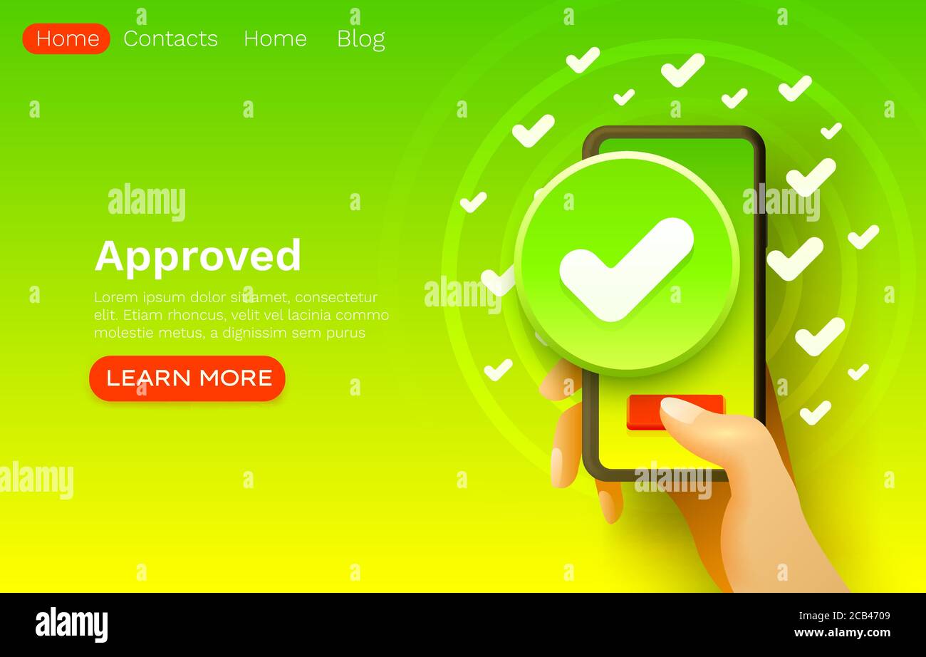 Application approve button, smartphone accept icon, web site banner ...