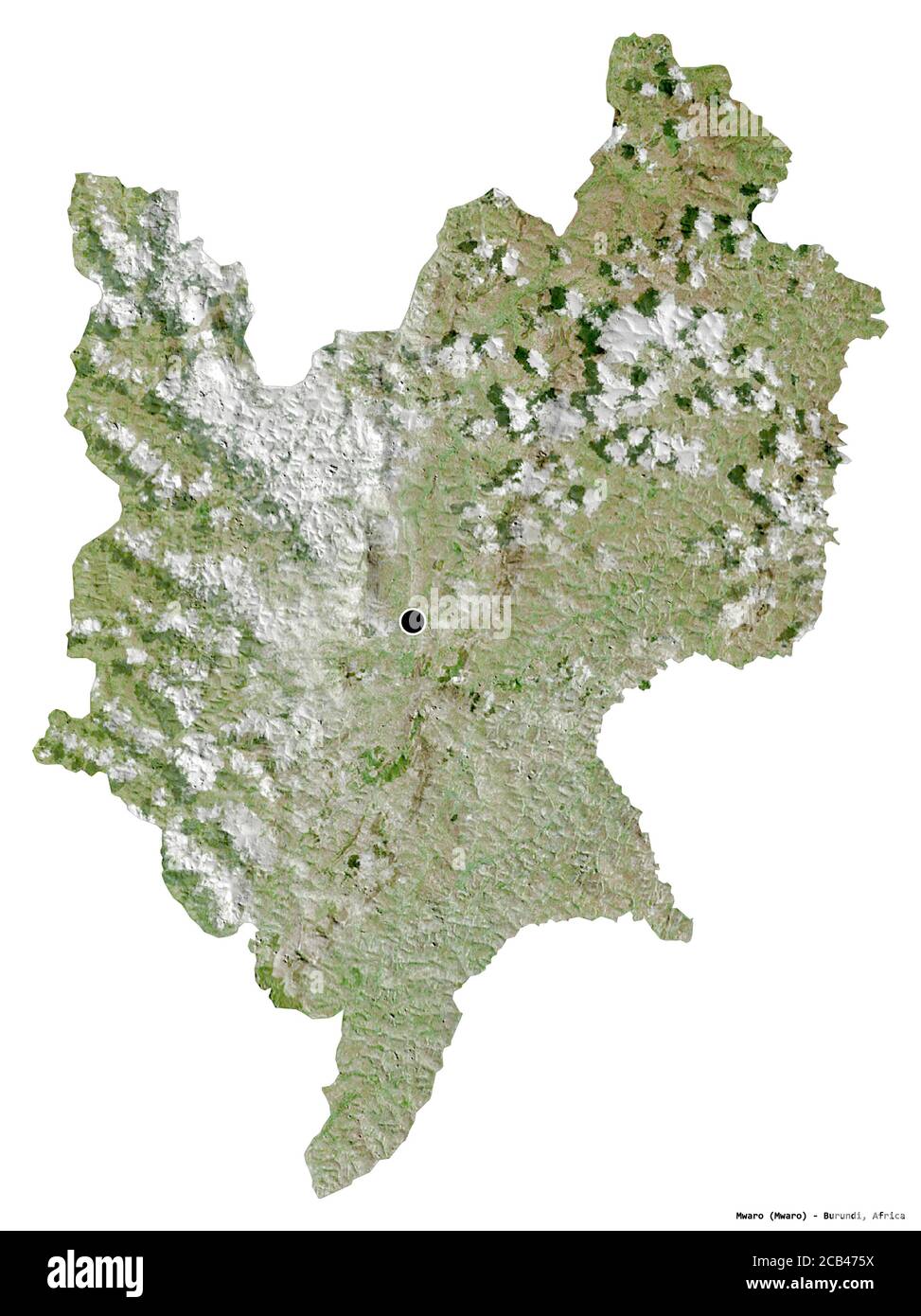 Shape of Mwaro, province of Burundi, with its capital isolated on white ...