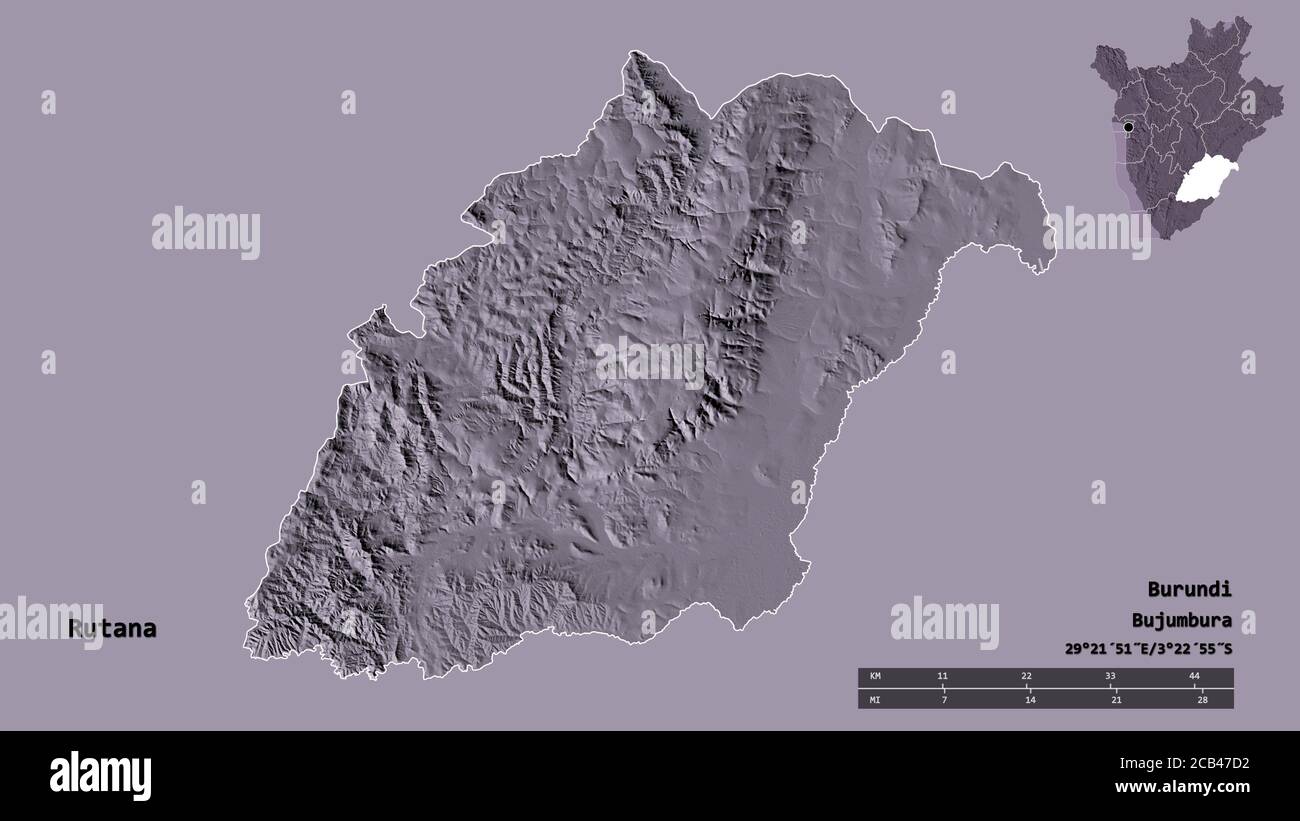Shape of Rutana, province of Burundi, with its capital isolated on ...
