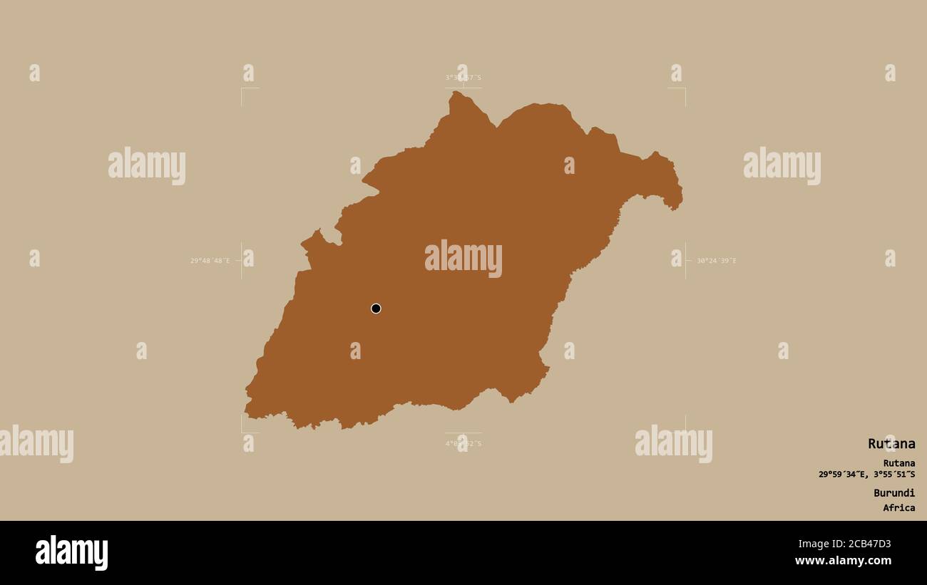 Area of Rutana, province of Burundi, isolated on a solid background in ...