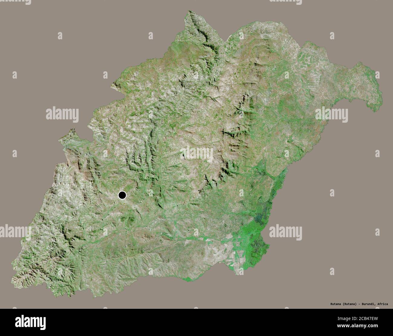 Shape of Rutana, province of Burundi, with its capital isolated on a ...