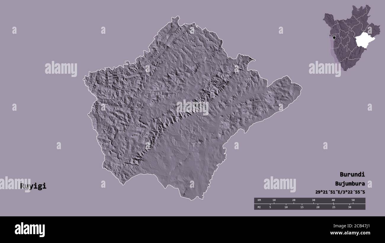 Shape of Ruyigi, province of Burundi, with its capital isolated on ...
