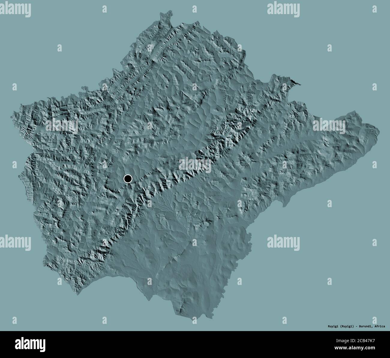 Shape of Ruyigi, province of Burundi, with its capital isolated on a ...