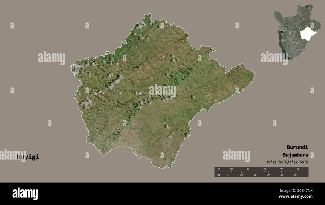 Shape of Ruyigi, province of Burundi, with its capital isolated on ...