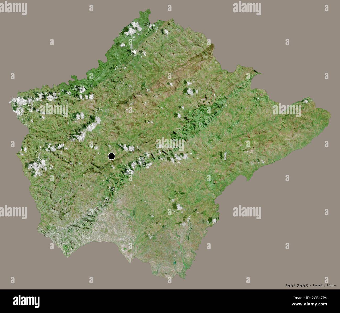 Shape of Ruyigi, province of Burundi, with its capital isolated on a ...