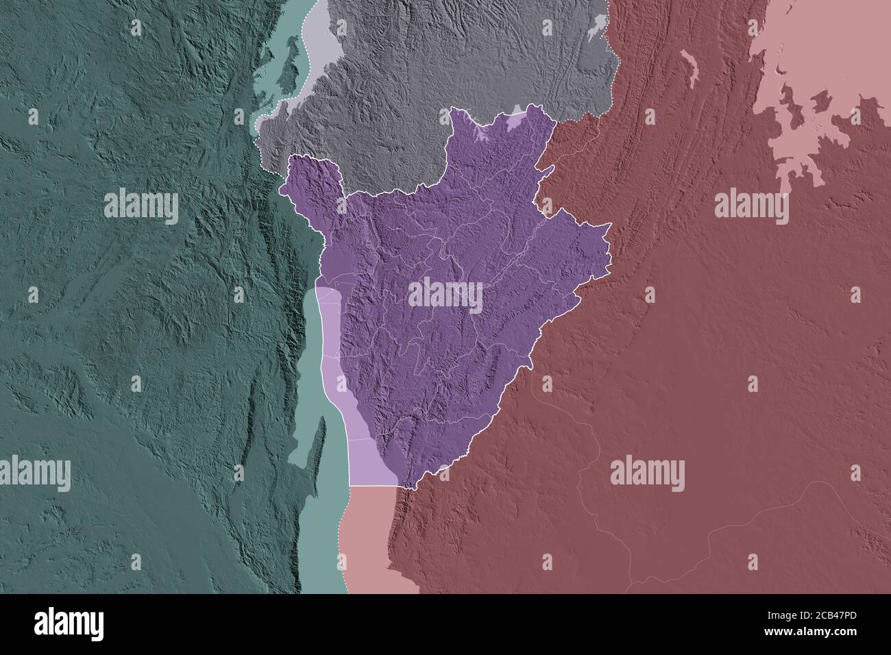 Extended area of Burundi with country outline, international and ...