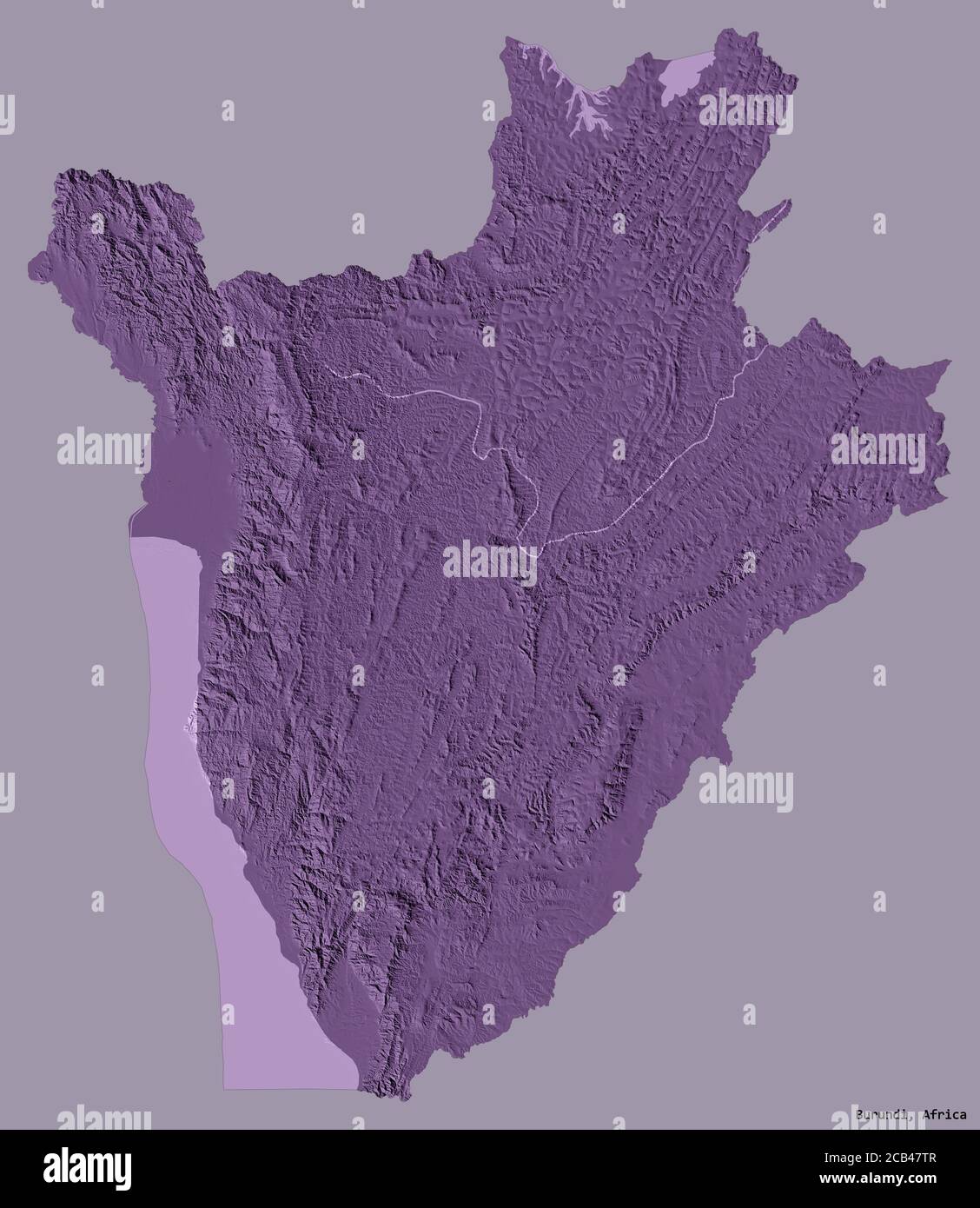 Shape of Burundi with its capital isolated on a solid color background ...