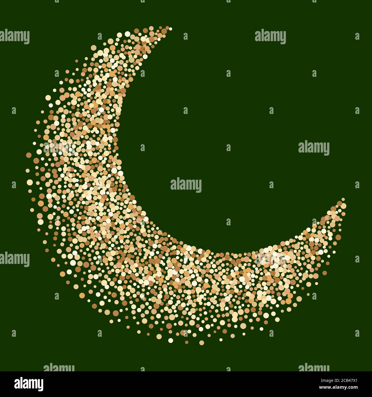 Luxury golden crescent, half moon gold glittering confetti particles ...