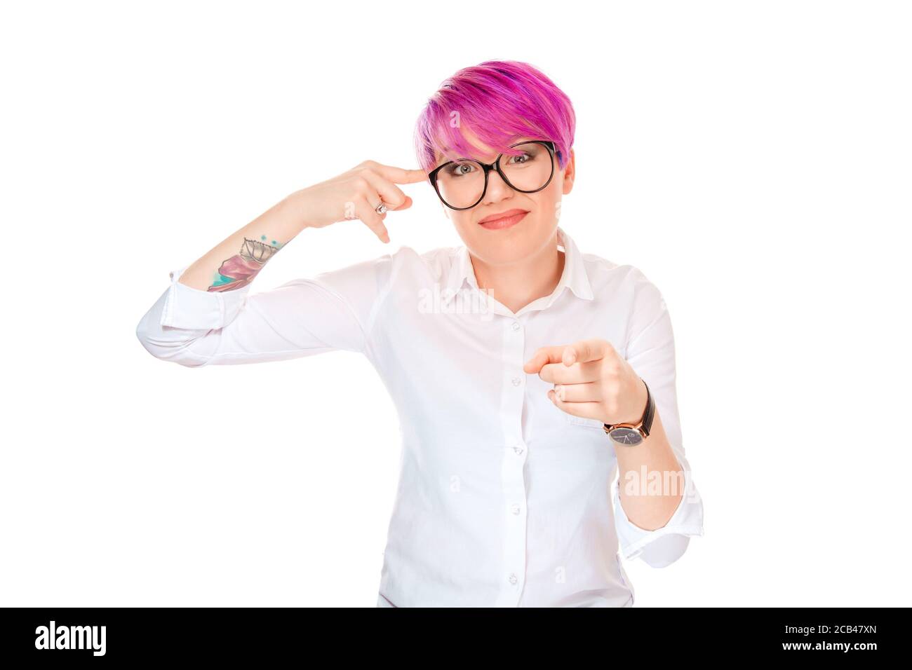 You are really crazy nuts! Portrait unhappy annoyed young woman pink ...