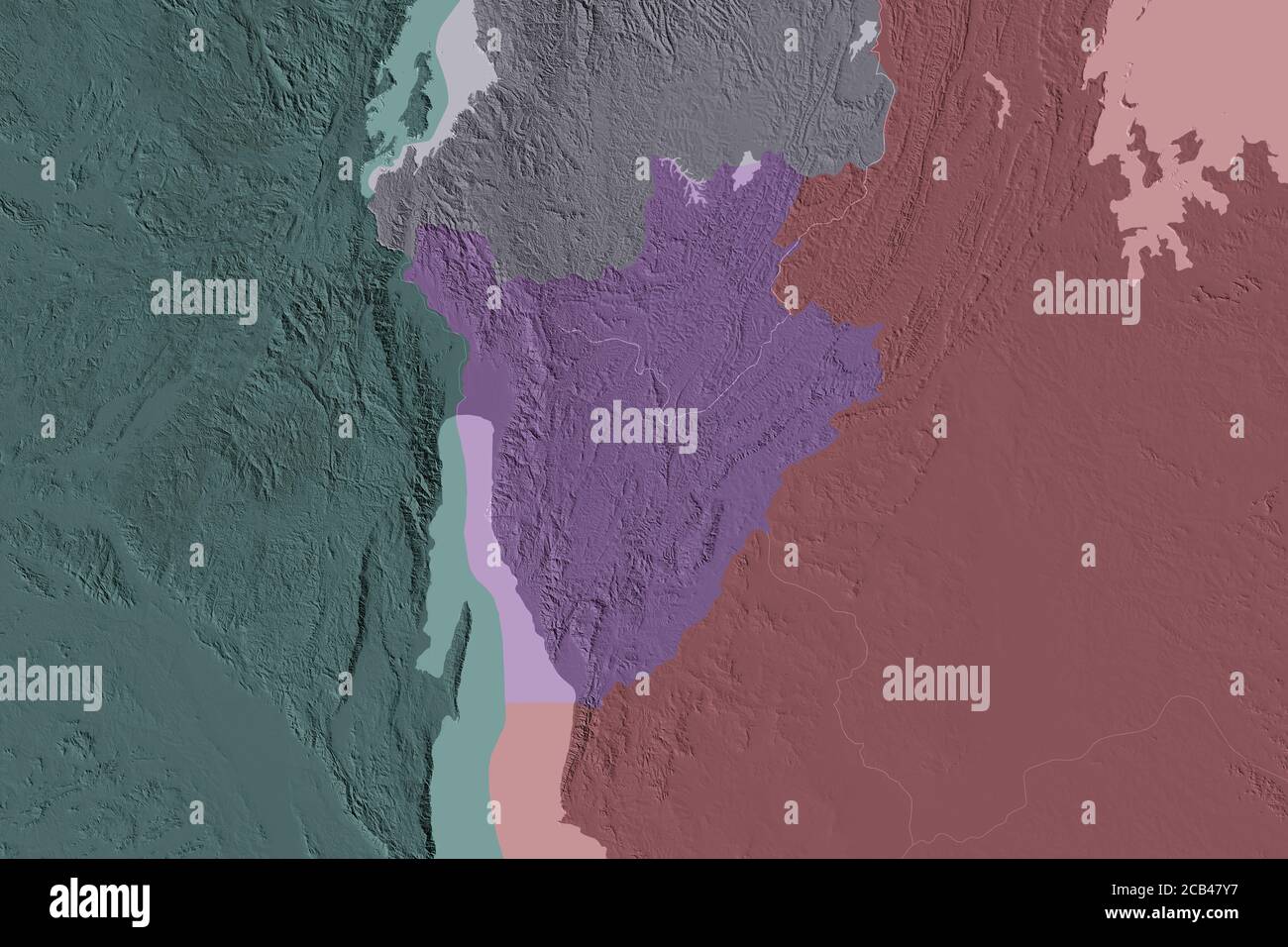 Extended area of Burundi. Colored elevation map. 3D rendering Stock ...