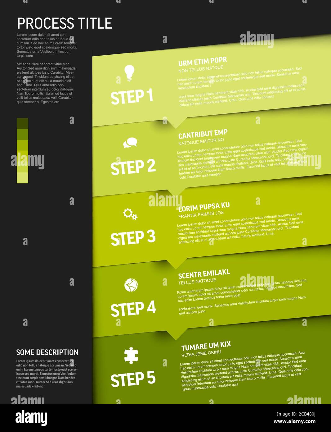 One Two Three Four Five Vector Progress Block Steps Template With