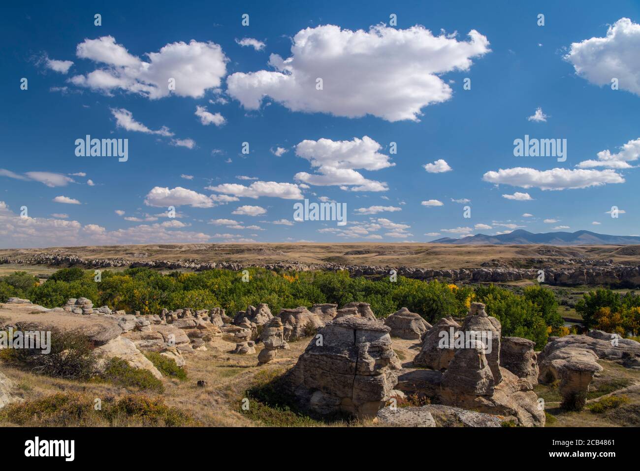 Summer clouds over the Milk River hoodoos, Writing on Stone Provincial ...
