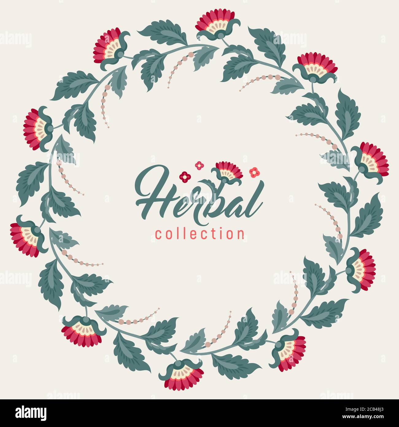 Floral round frame, Jacobean style flowers. Colorful herbal wreath ...