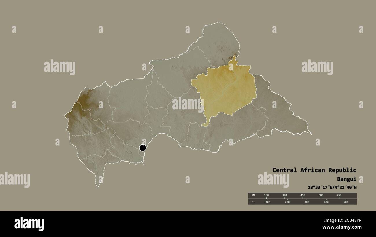Desaturated shape of Central African Republic with its capital, main ...