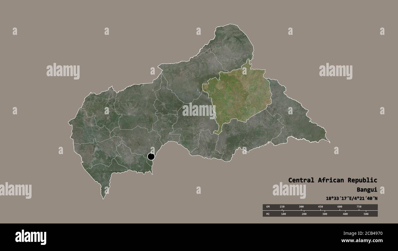 Desaturated shape of Central African Republic with its capital, main ...