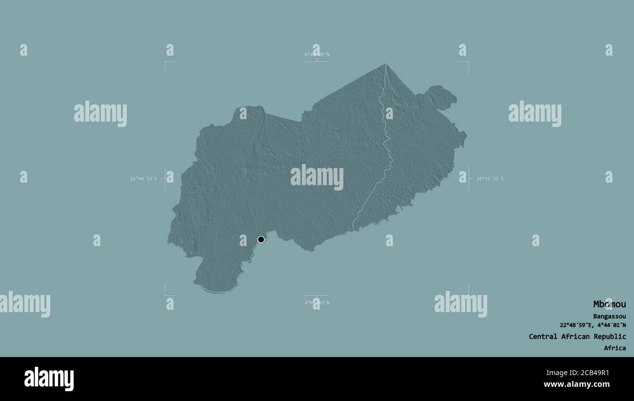 Area of Mbomou, prefecture of Central African Republic, isolated on a ...