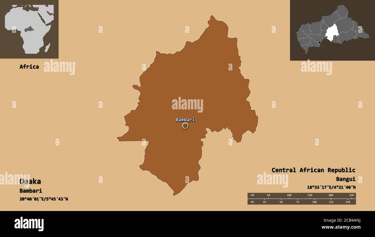 Shape of Ouaka, prefecture of Central African Republic, and its capital ...