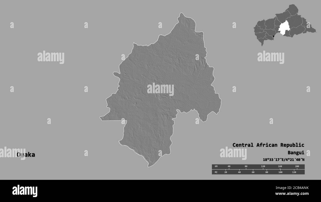 Shape of Ouaka, prefecture of Central African Republic, with its ...