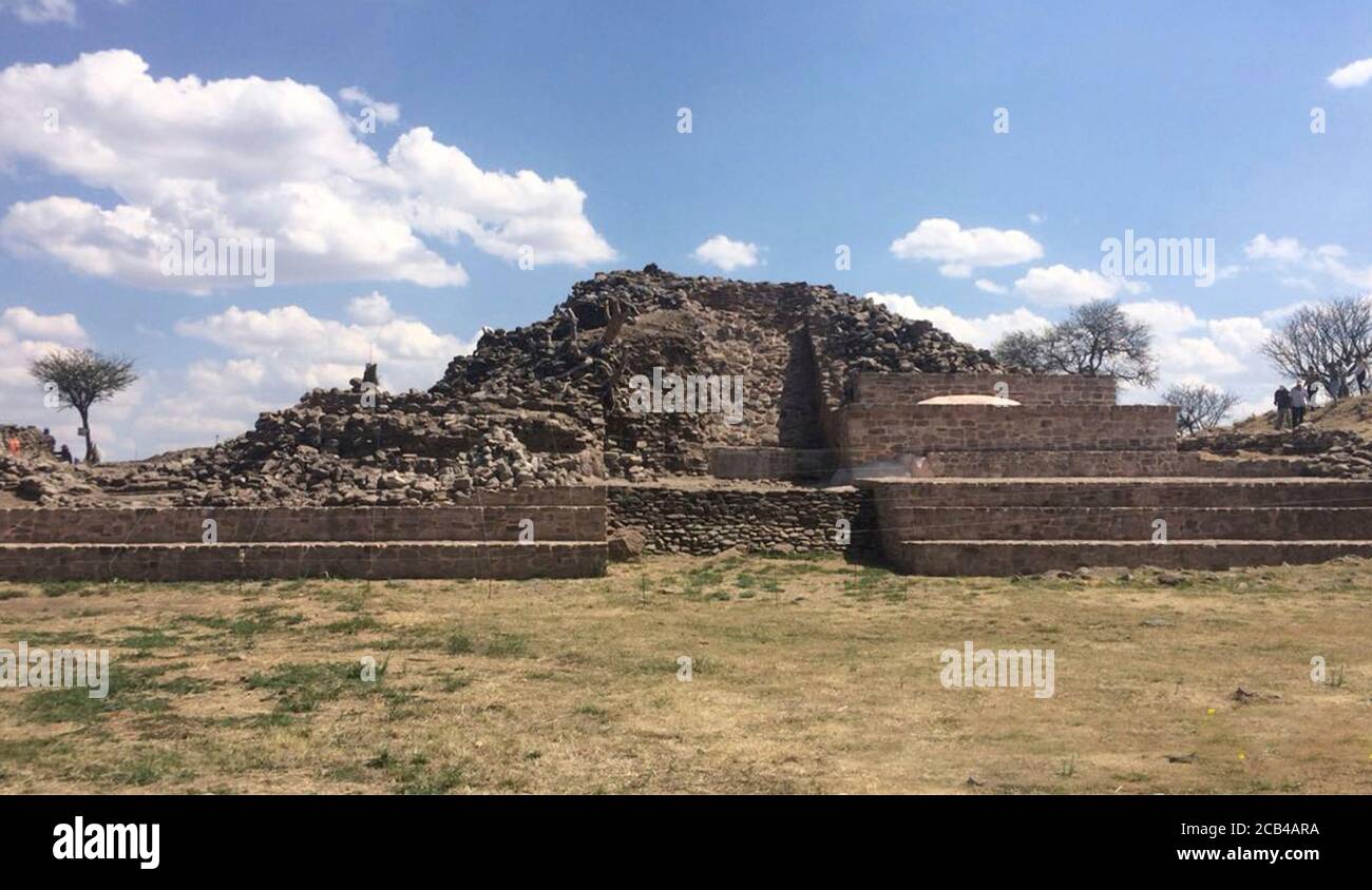 The pyramid ruins in the Teocaltitan excavation site, a recently ...