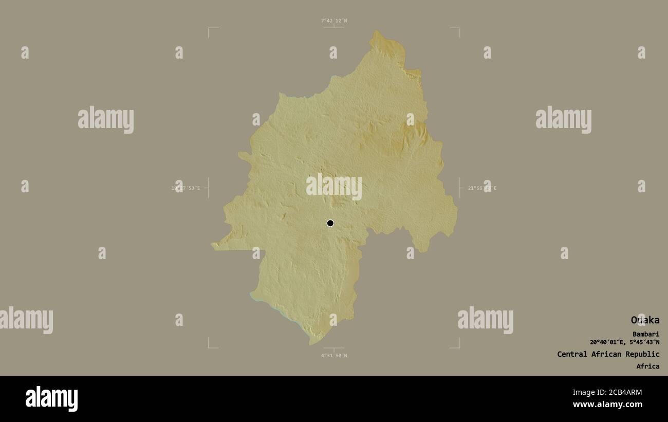 Area of Ouaka, prefecture of Central African Republic, isolated on a ...