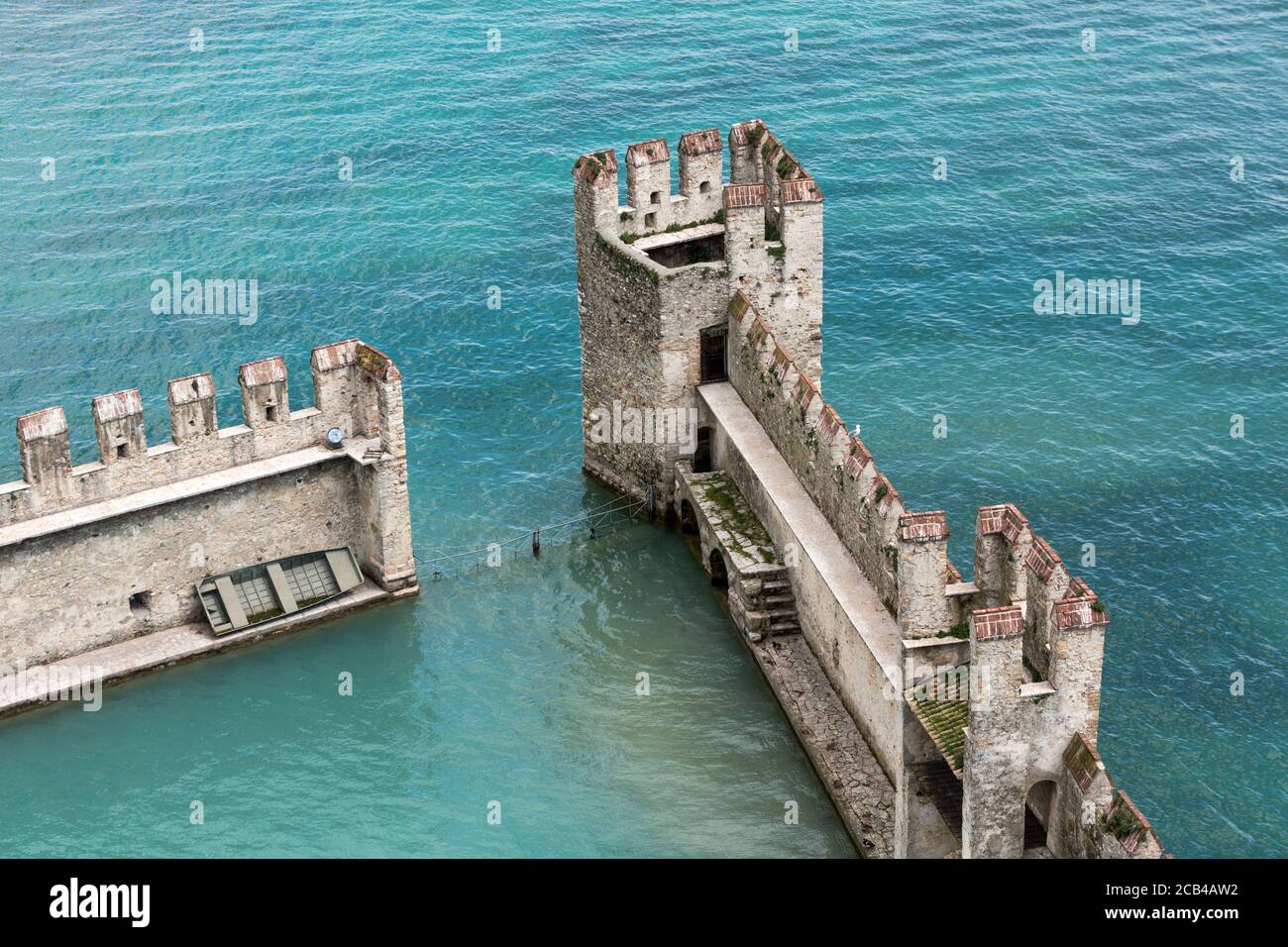 Backwater inside the Scaliger Castle - medieval port fortress, Sirmione ...