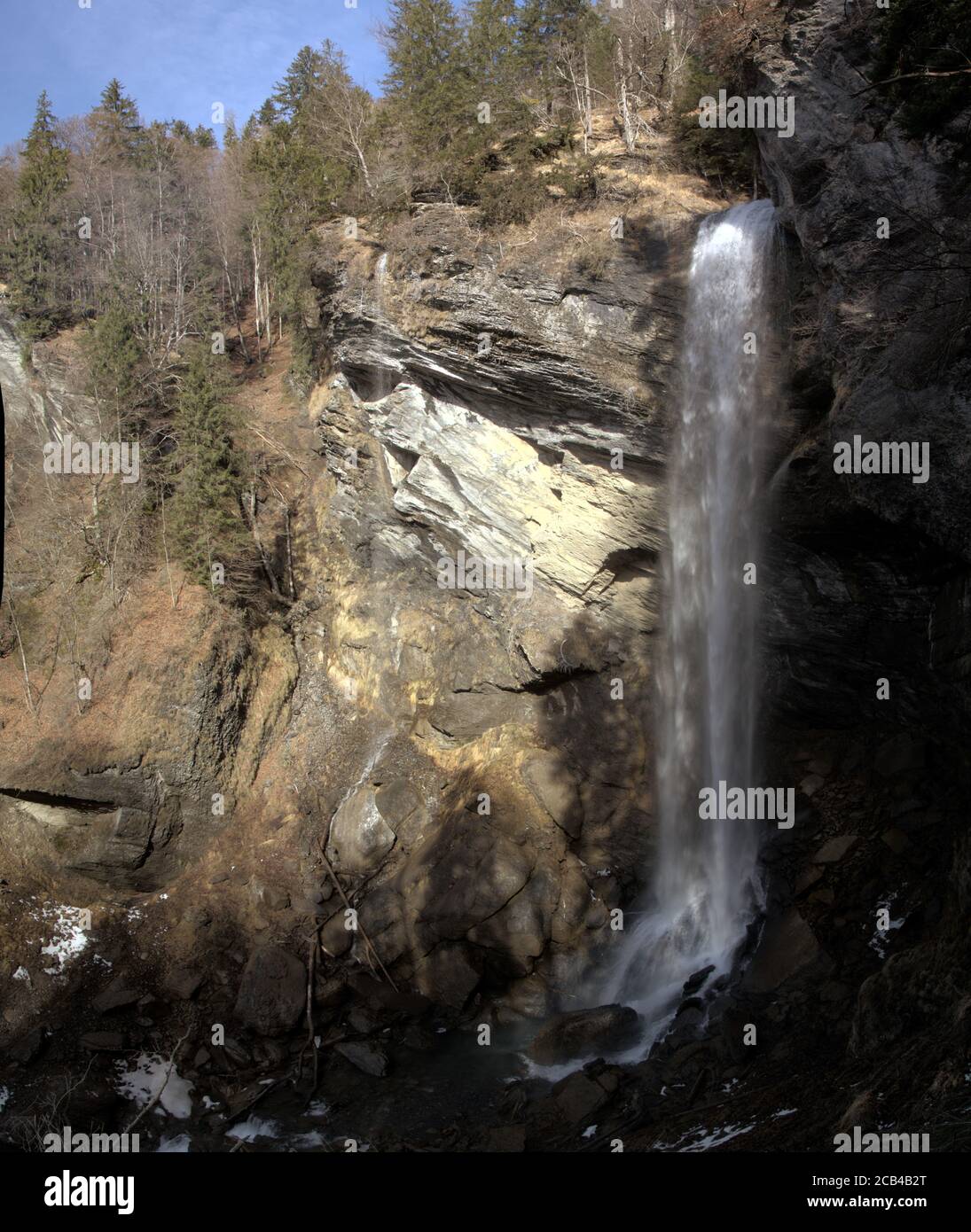 The Berschnerfall, waterfall above Walenstadt in the Swiss Alps Stock ...