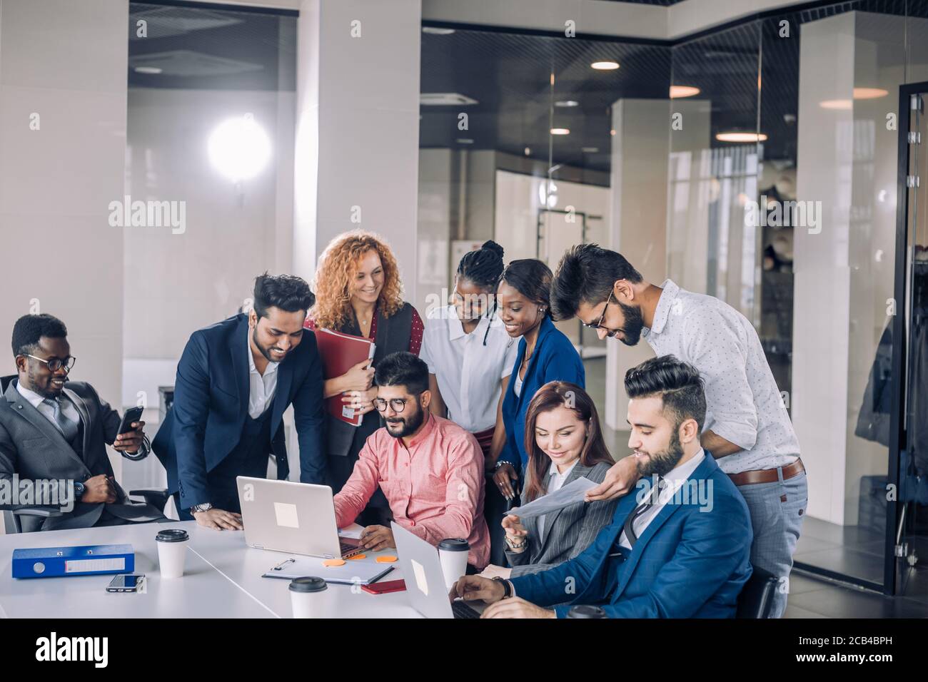 Group successful businessman standing around hi-res stock photography ...