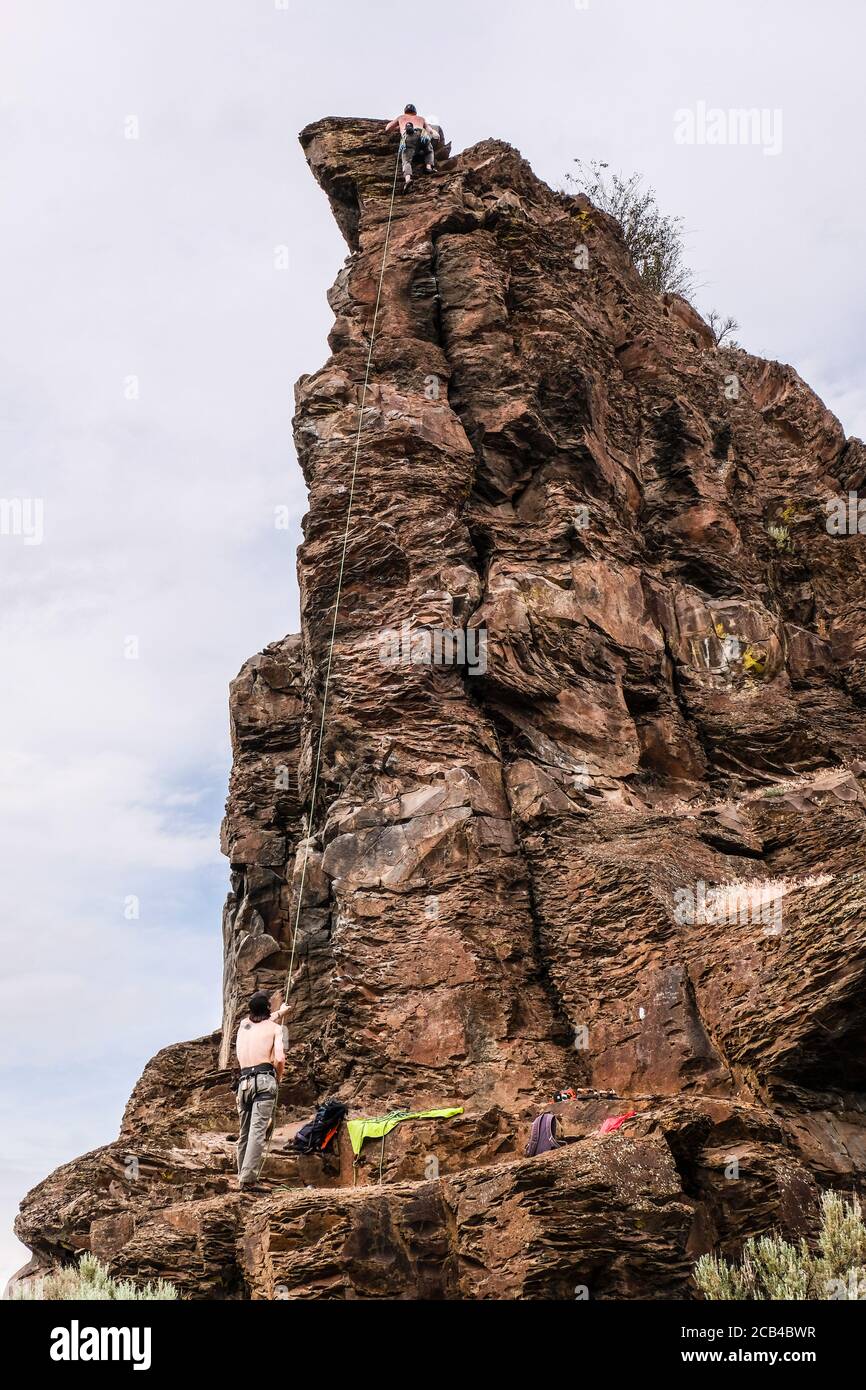 Rock Climbers Ascend on Vertical Basalt Rock in Frenchmen Coulee near ...