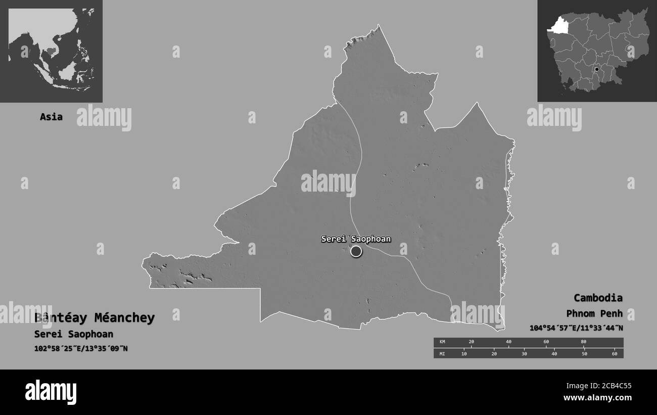 Shape of Bântéay Méanchey, province of Cambodia, and its capital ...