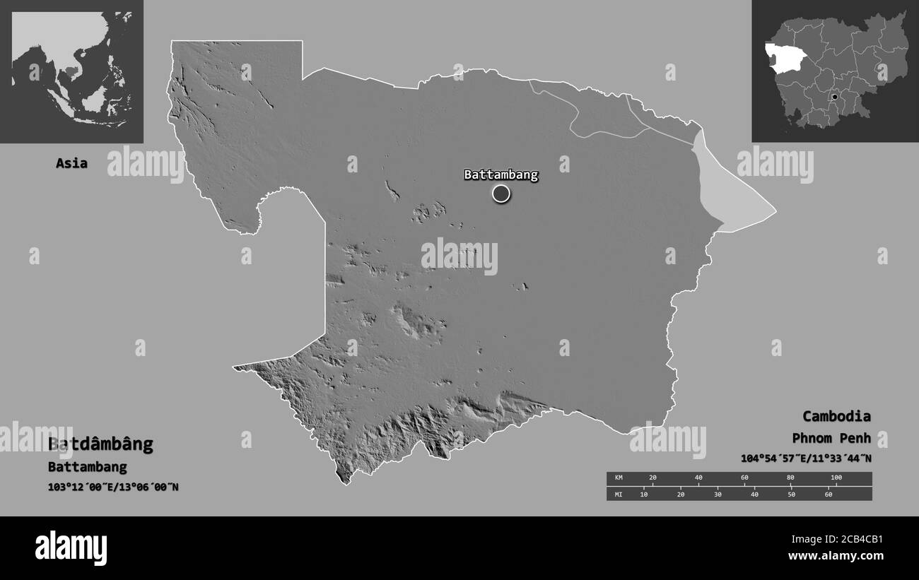 Shape of Batdâmbâng, province of Cambodia, and its capital. Distance ...