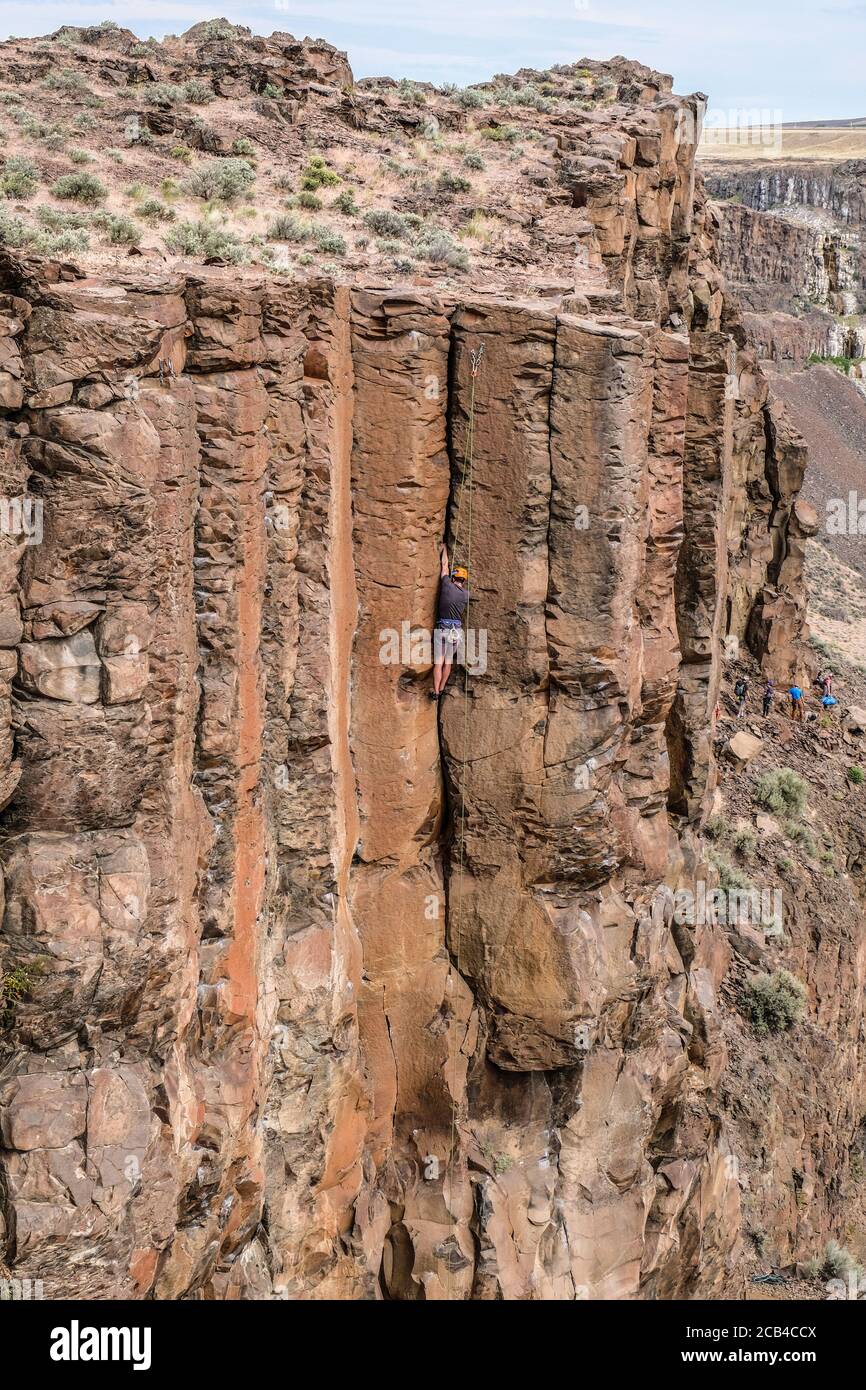 Rock Climbers Ascend on Vertical Basalt Rock in Frenchmen Coulee near ...