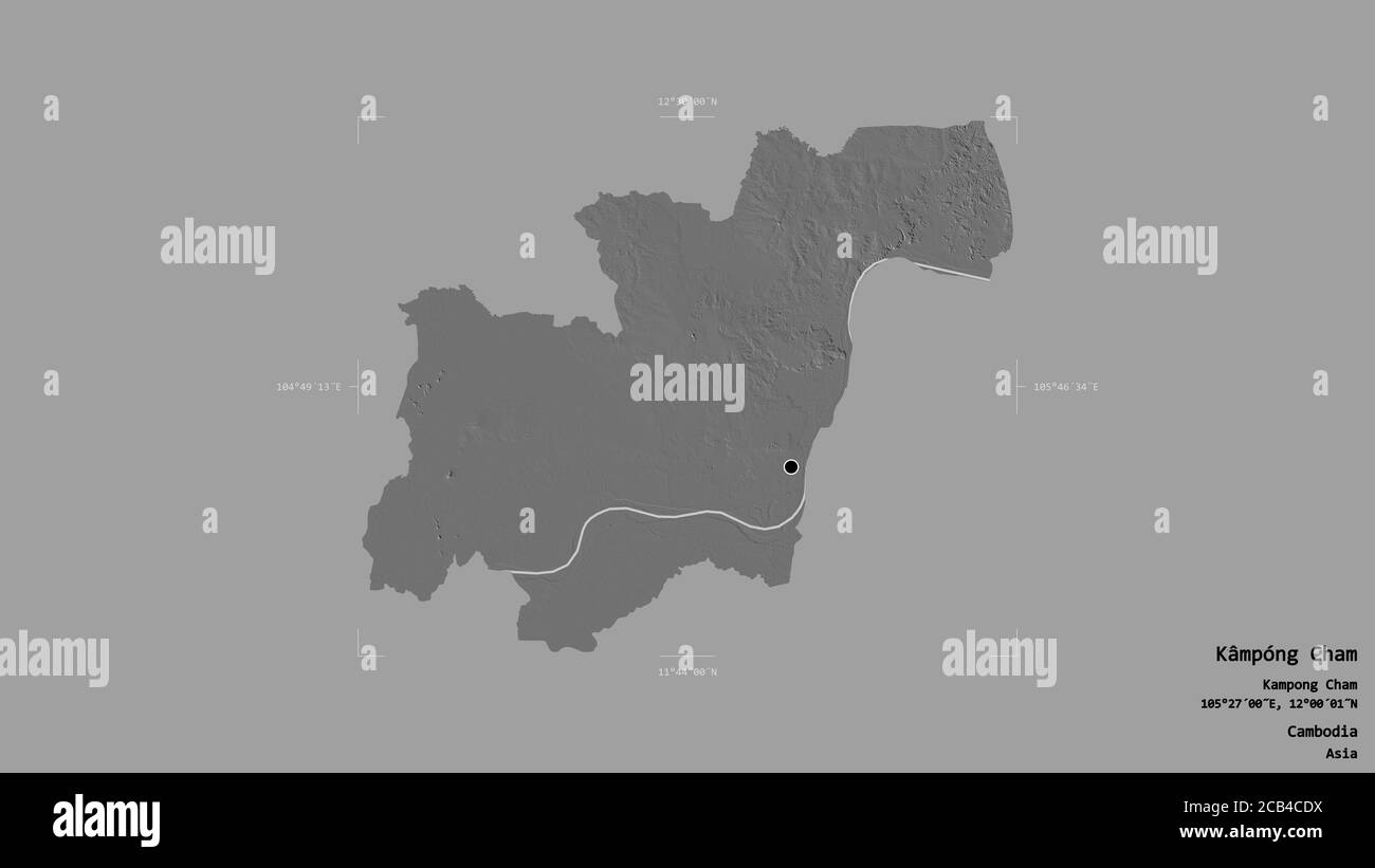 Area of Kâmpóng Cham, province of Cambodia, isolated on a solid ...
