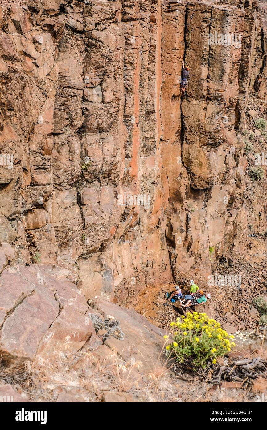 Rock Climbers Ascend on Vertical Basalt Rock in Frenchmen Coulee near ...
