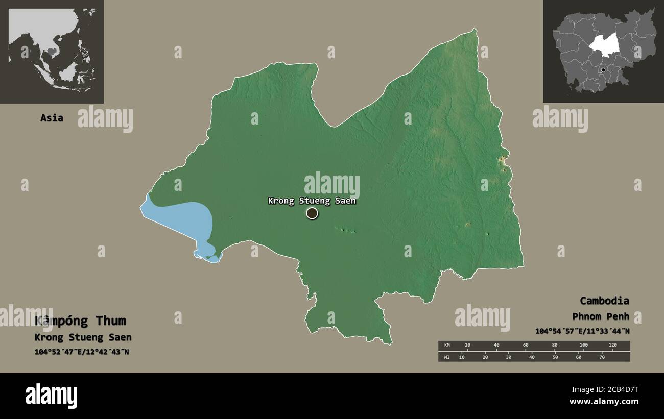 Shape of Kâmpóng Thum, province of Cambodia, and its capital. Distance ...