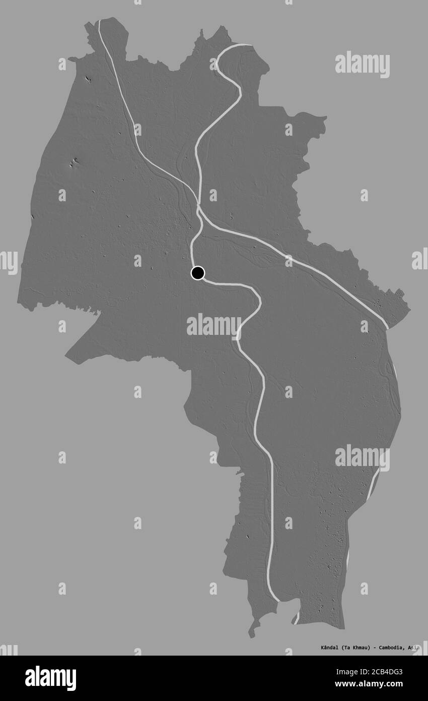 Shape of Kândal, province of Cambodia, with its capital isolated on a ...