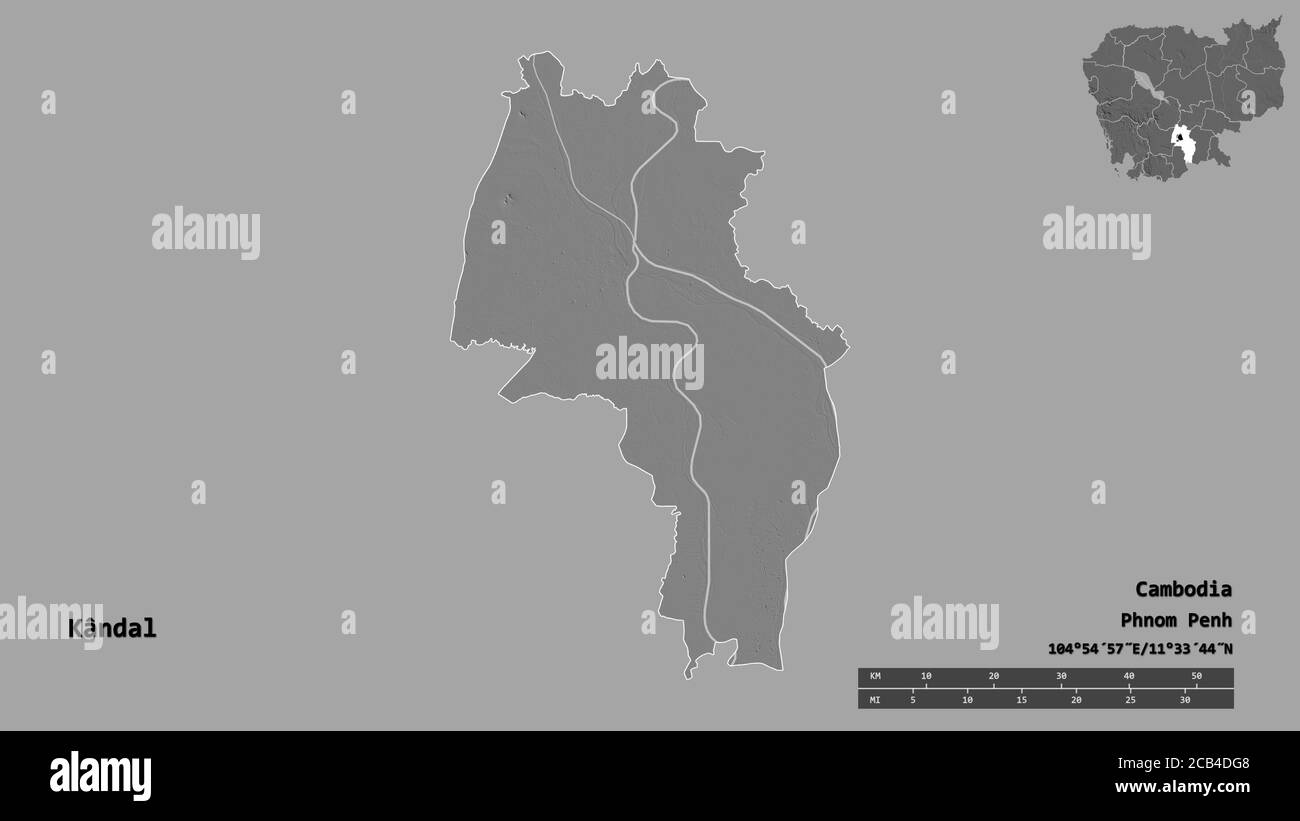 Shape of Kândal, province of Cambodia, with its capital isolated on ...