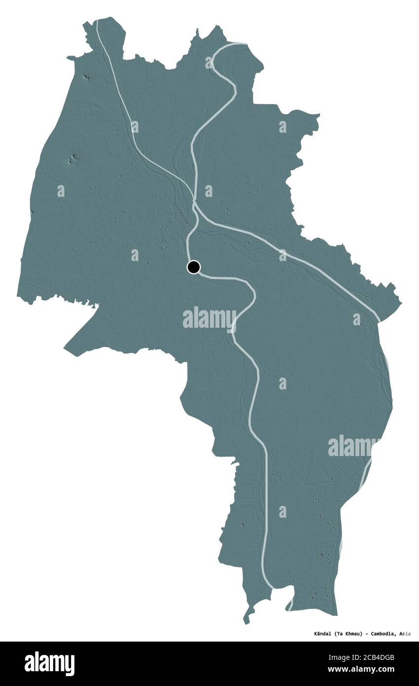 Shape of Kândal, province of Cambodia, with its capital isolated on ...