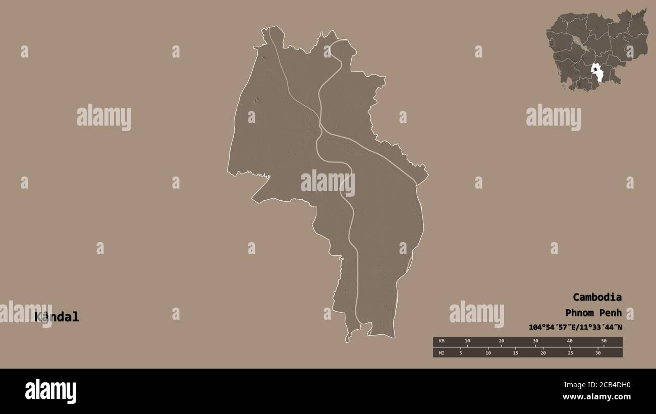 Shape of Kândal, province of Cambodia, with its capital isolated on ...