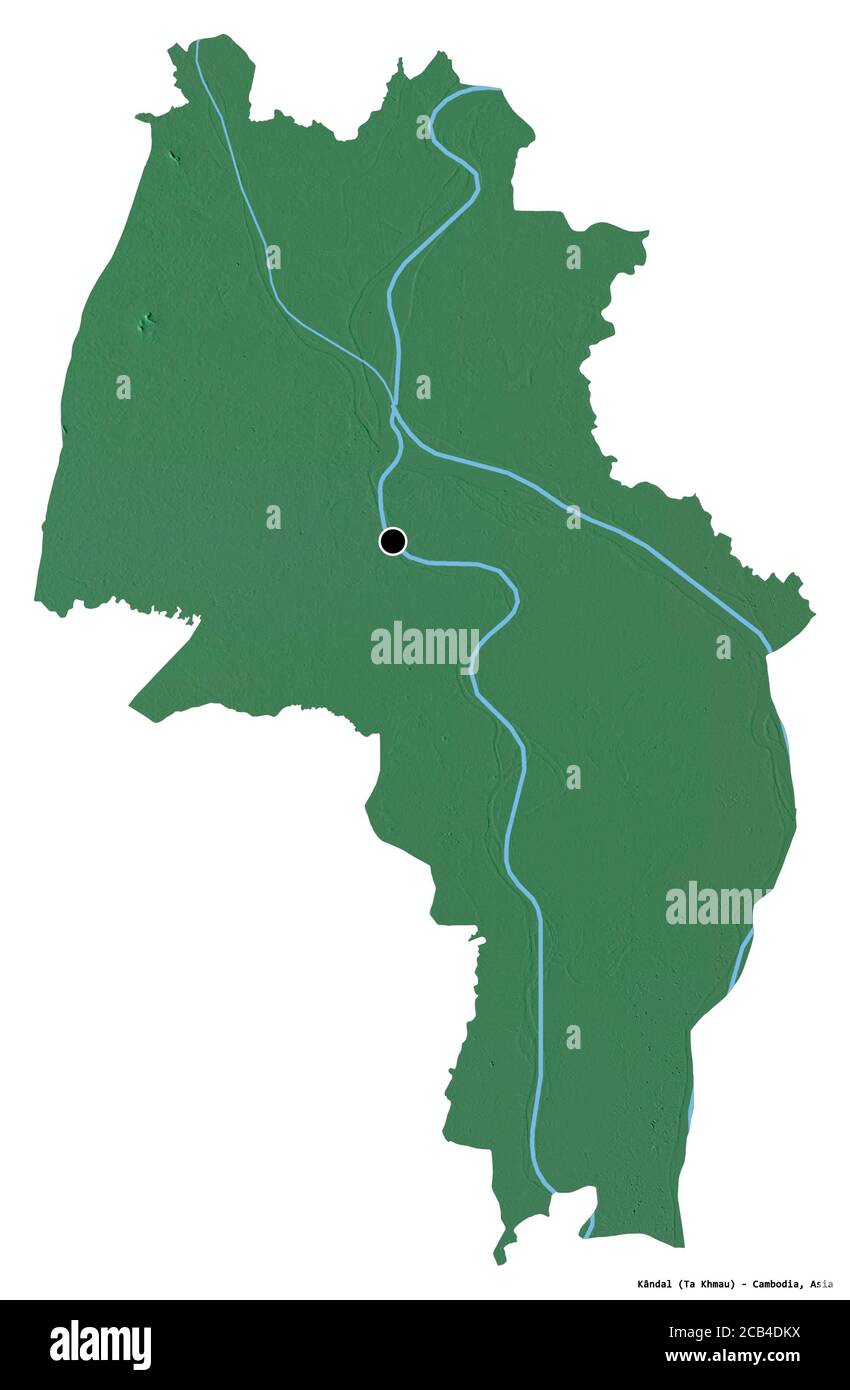 Shape of Kândal, province of Cambodia, with its capital isolated on ...