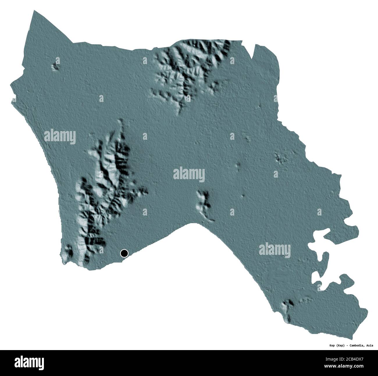 Shape of Kep, province of Cambodia, with its capital isolated on white ...